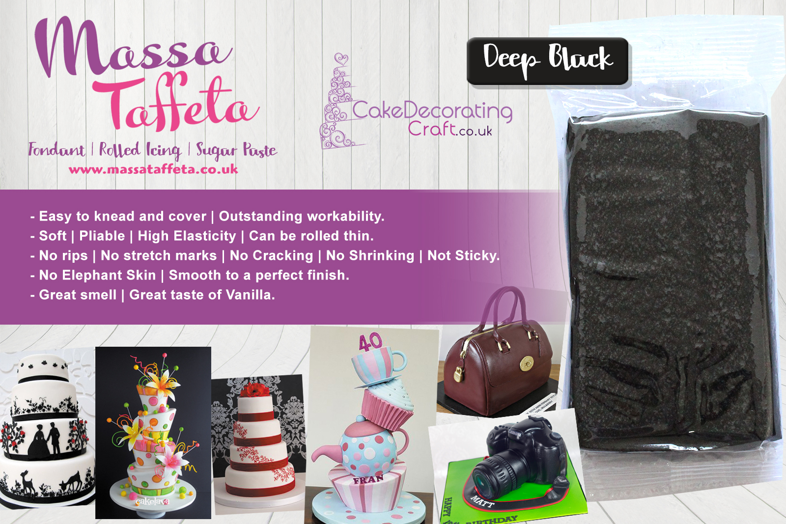 Deep Black | Massa Taffeta | Fondant | Sugarpaste | Ready Rolled Icing ...